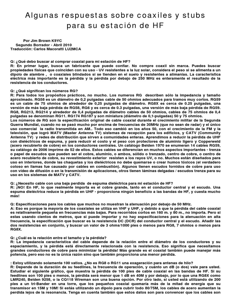 Stubs Coaxiles | PDF | Cable coaxial | Ingeniería en telecomunicaciones