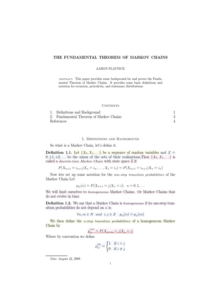 The Fundamental Theorem of Markov Chains | PDF | Markov Chain | Teaching Mathematics