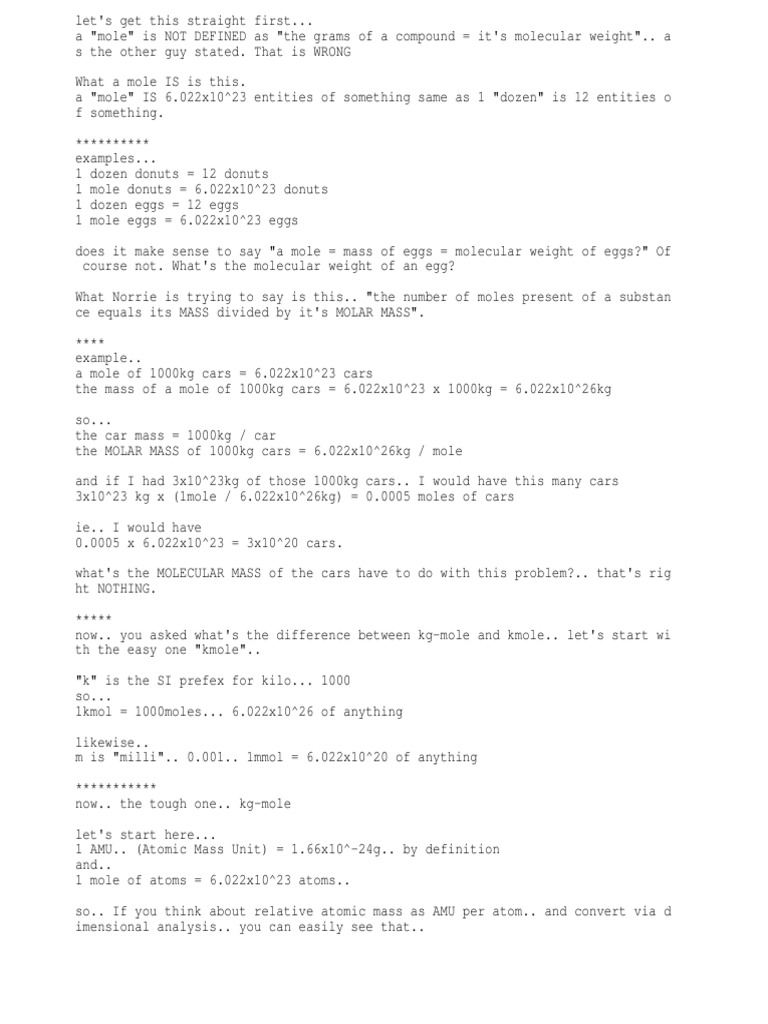 Kgmol, Kmol, Gmol | PDF | Mole (Unit) | Physical Sciences