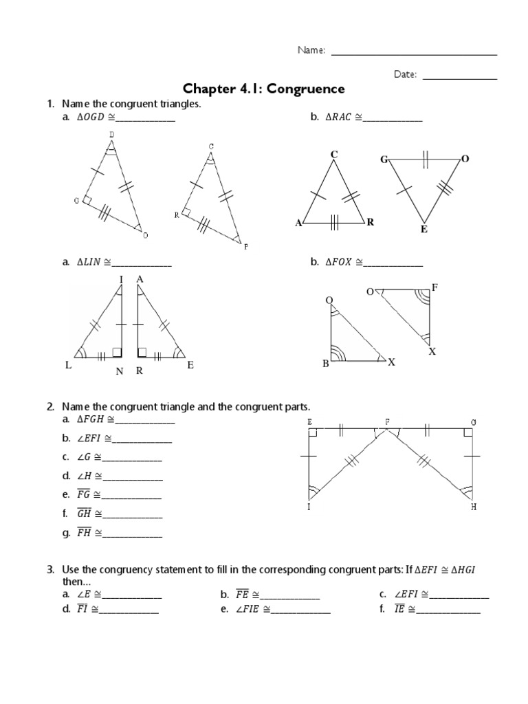 Geo Chapter 4 Lesson 1 Homework: Intro To Congruence | PDF