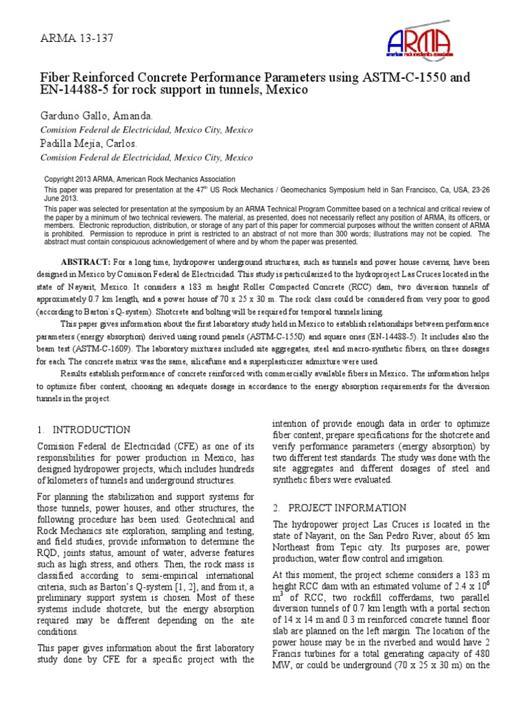 ARMA-2013-137 - Fiber Reinforced Concrete Performance Parameters Using ...