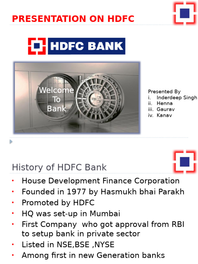 HDFC Bank History, Products, Technology and CSR Summary | PDF | Banks ...
