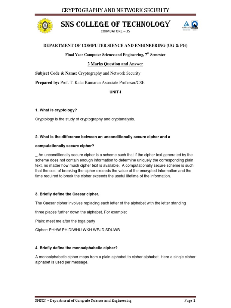 Cryptography Network Security Pdf Key Cryptography Cipher