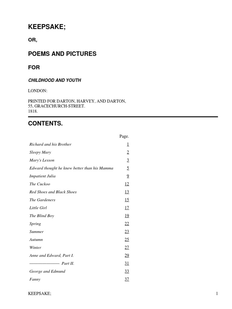 The Keepsakeor, Poems and Pictures For Childhood and Youth by Anonymous ...