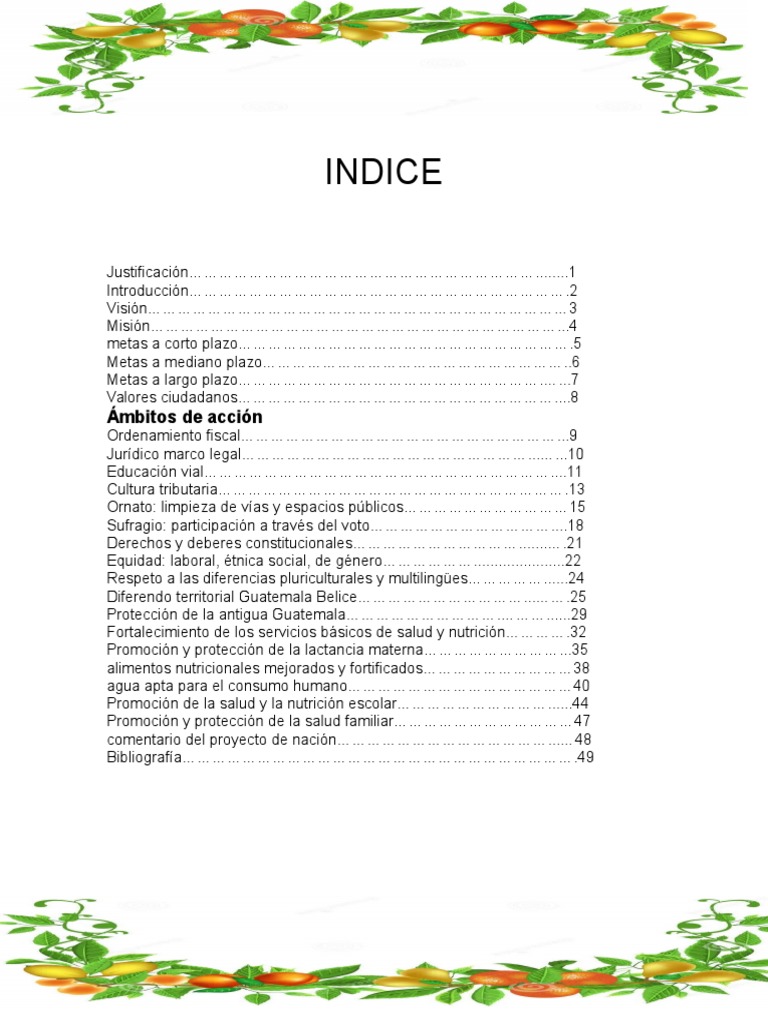 Indice Proyecto de Nacion | Gobierno | Política