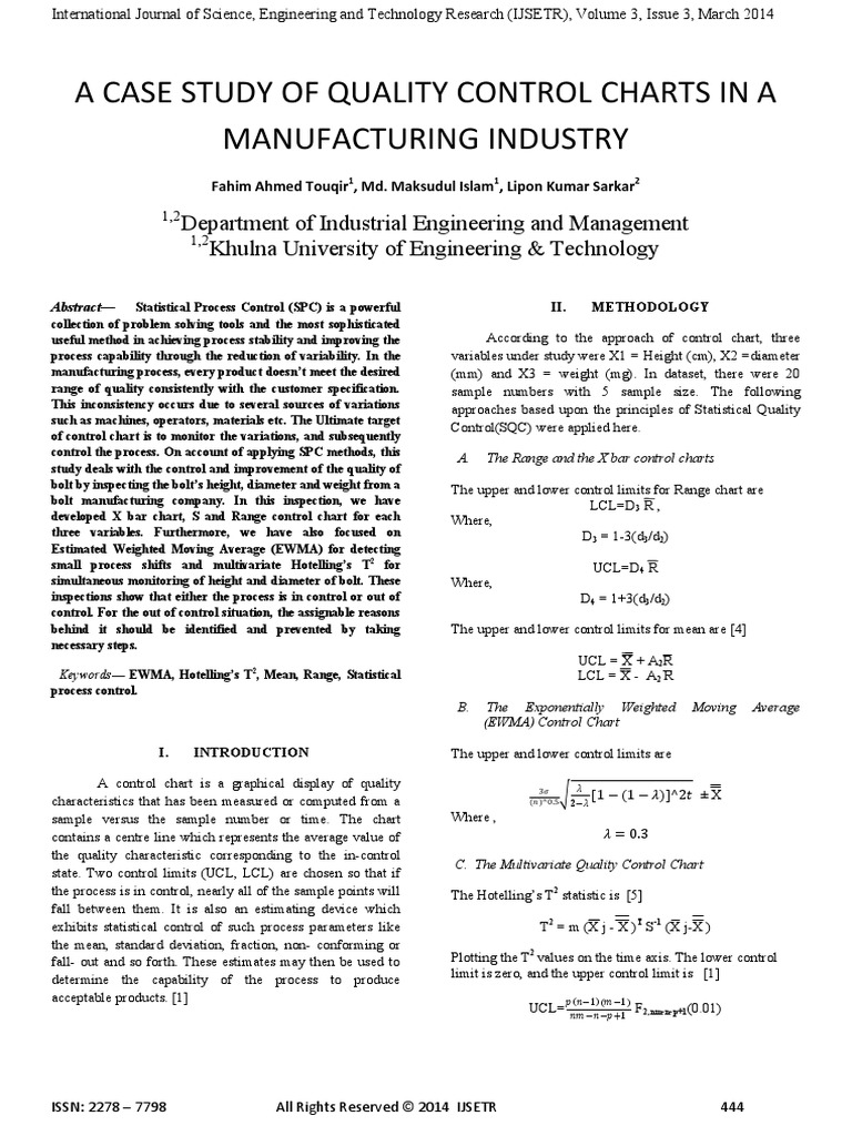A Case Study of Quality Control Charts in A Manufacturing Industry ...