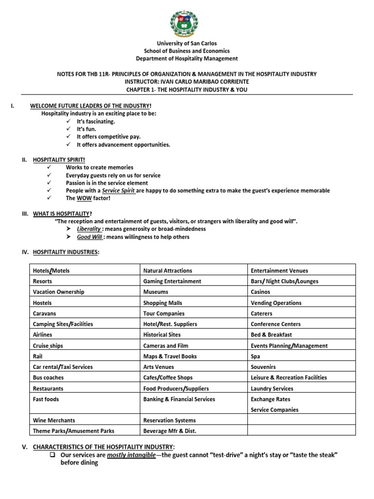 Hospitality Management Principles Overview | PDF | Foodservice ...