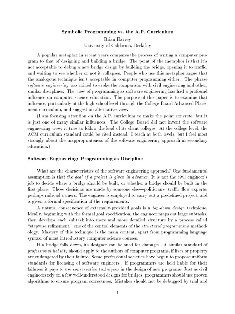Symbolic Programming vs. The A.P. Curriculum: Software Engineering ...