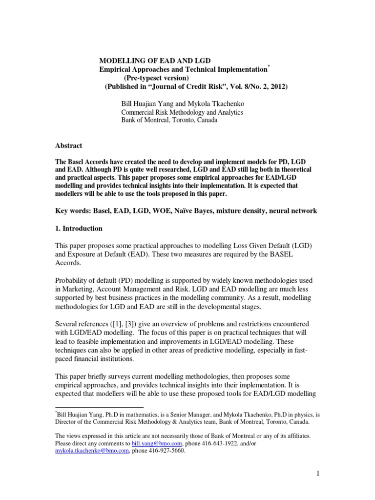 Modeling of EAD and LGD: Empirical Approaches and Technical ...