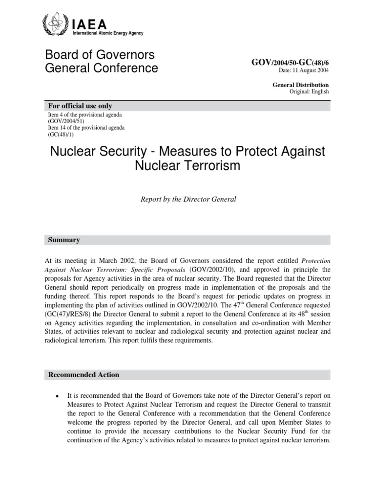 Nuclear Security - Measures To Protect Against Nuclear Terrorism | PDF ...