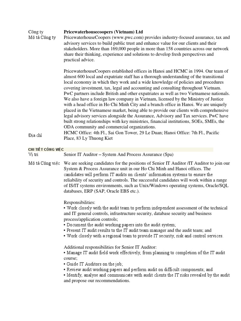 PWC It Audit | PDF | Pricewaterhouse Coopers | Ho Chi Minh City