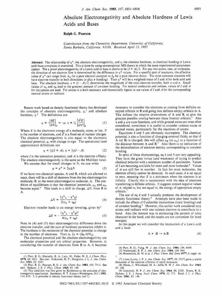 Absolute Electronegativity and Absolute Hardness Lewis Acids and Bases ...