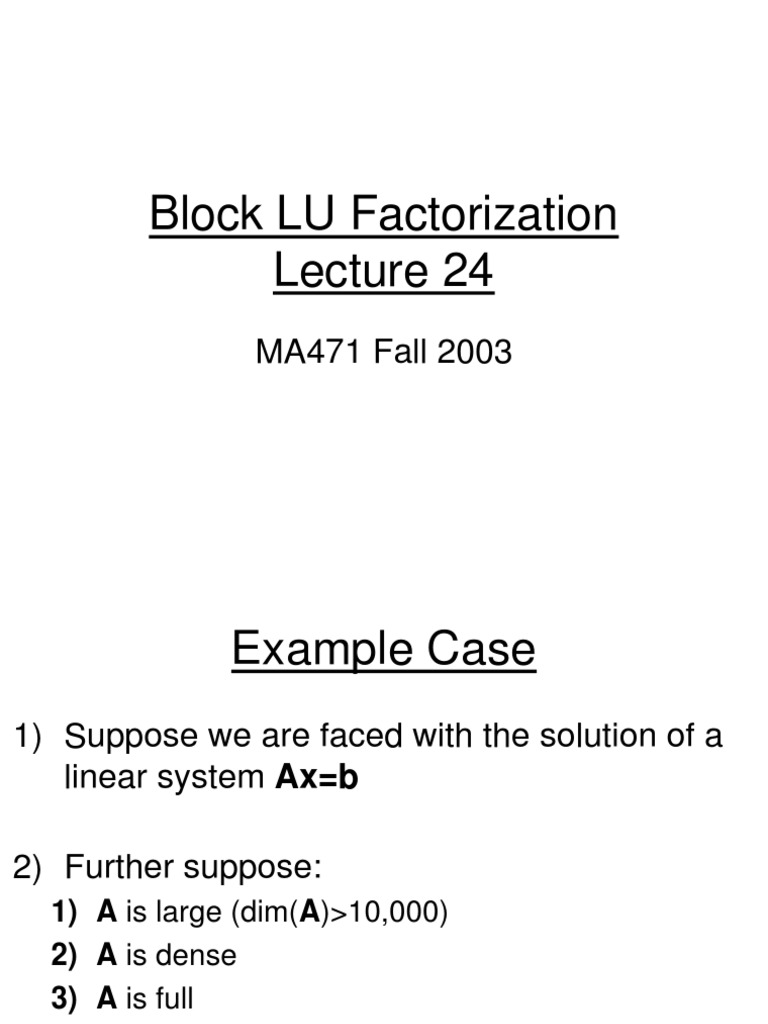 Block Lu Factorization | PDF | System Of Linear Equations | Matrix ...