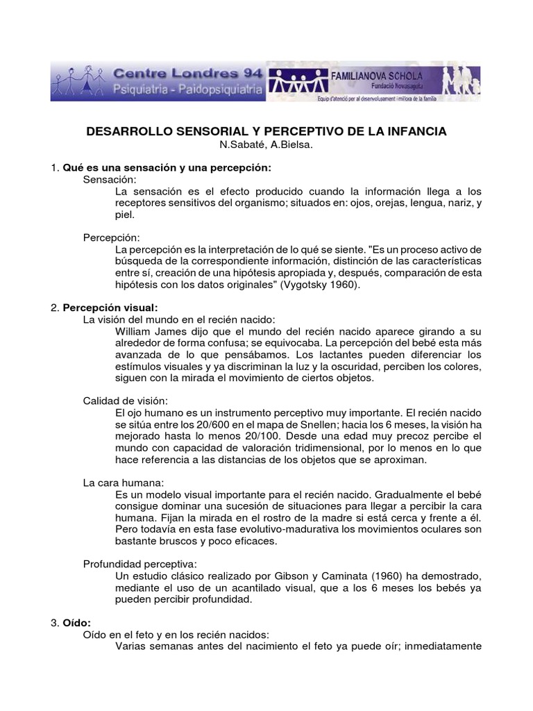 Desarrollo Sensorial y Perceptivo de La Infancia 0 | PDF | Percepción | Teoría de apego