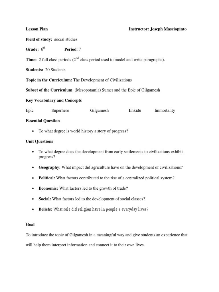 Example Gilgamesh Lesson | Download Free PDF | Epic Of Gilgamesh ...
