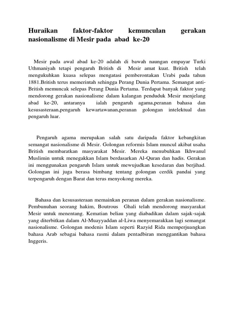 Faktor Kemunculan Nasionalisme Mesir | PDF | Politik