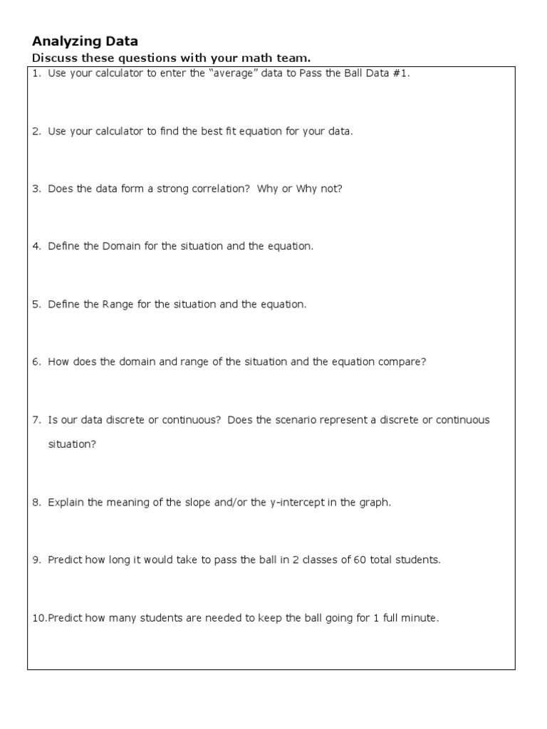 Analyzing Data: Discuss These Questions With Your Math Team | PDF