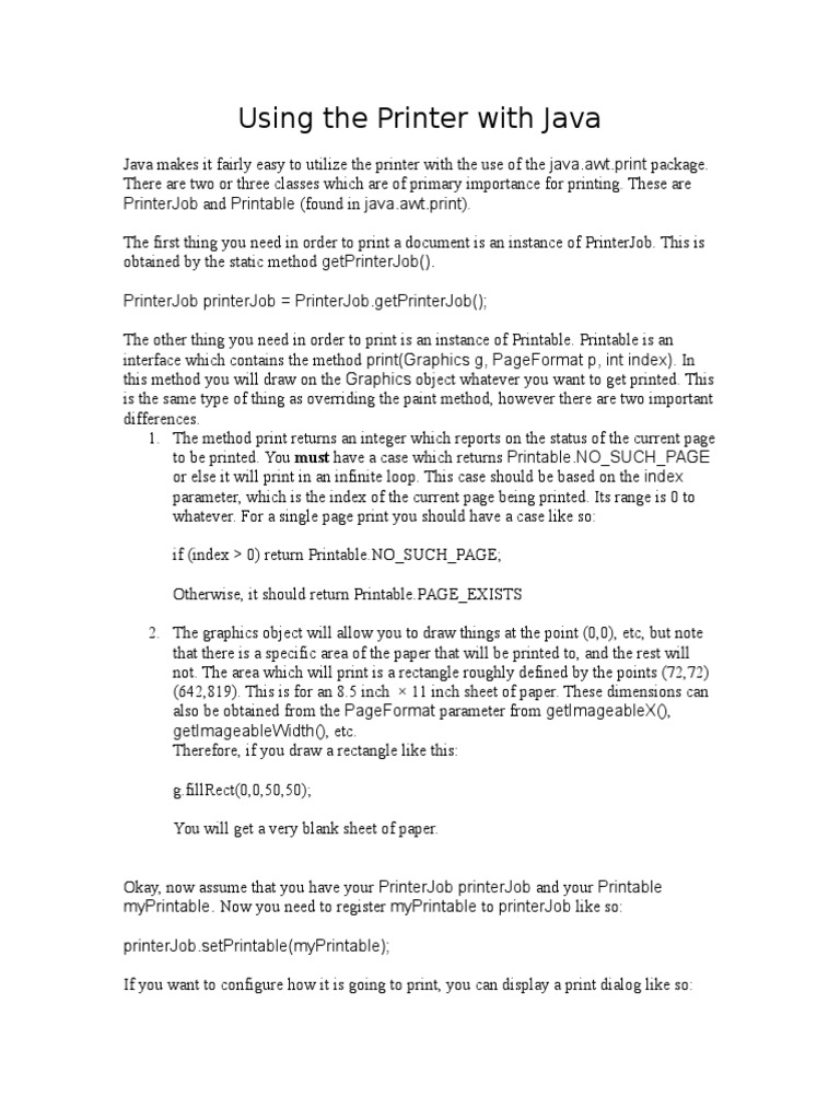 Java Printer Tutorial | PDF | Method (Computer Programming) | Java ...