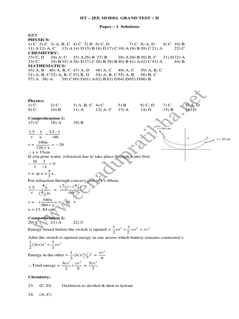 Iit - Jee Model Grand Test - Ii Paper - 1 Solutions | PDF | Circle ...
