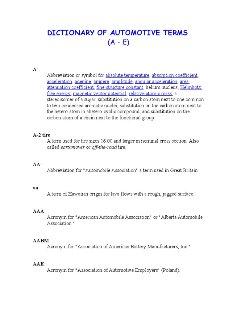 Dictionary of Automotive Terms Vol I | PDF | Abrasive | Absorption ...