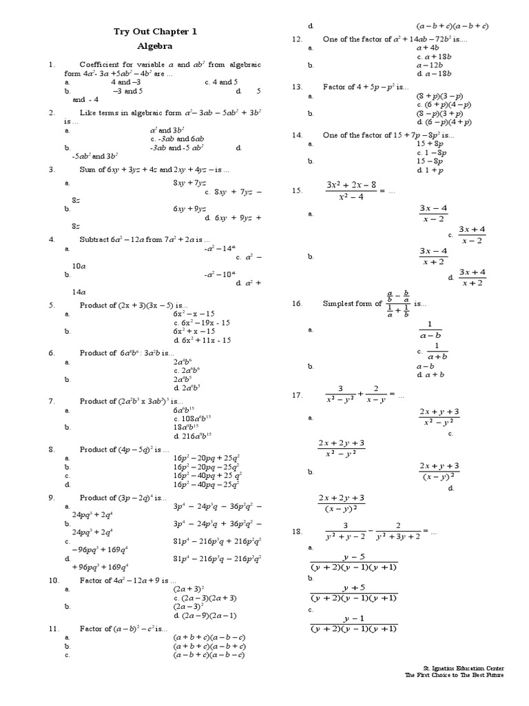 Algebra Practice Questions and Solutions | PDF | Algebra | Mathematics