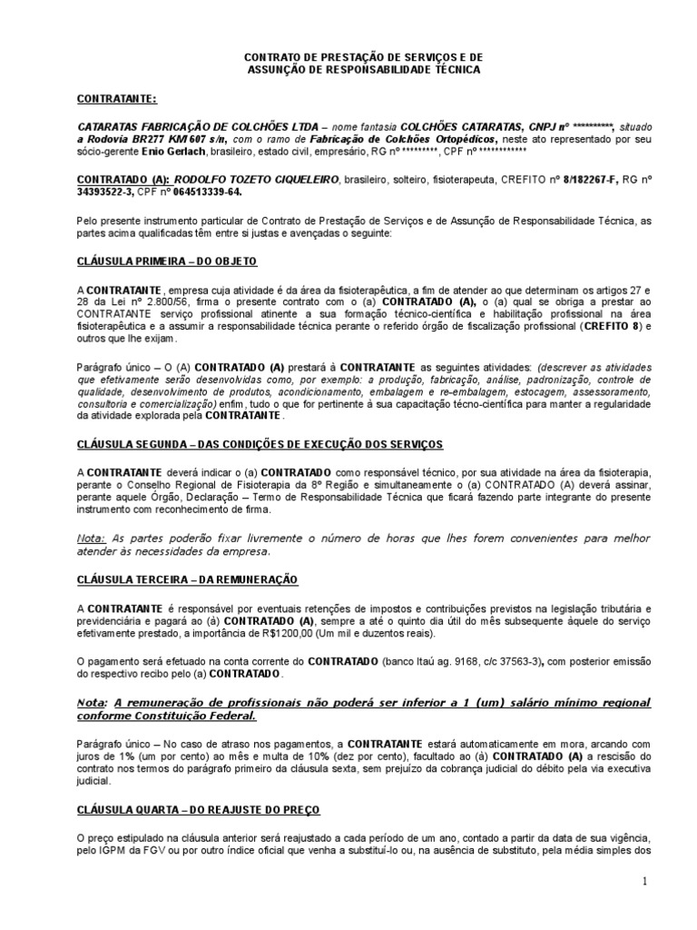 Contrato Prestacao Servicos Responsavel Técnico | Governo | Política Contrato Prestacao Servicos Responsavel Técnico | Governo | Política
