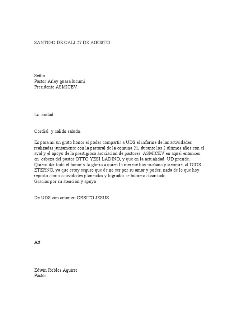 Carta de Reporte de Informe ASMICEV