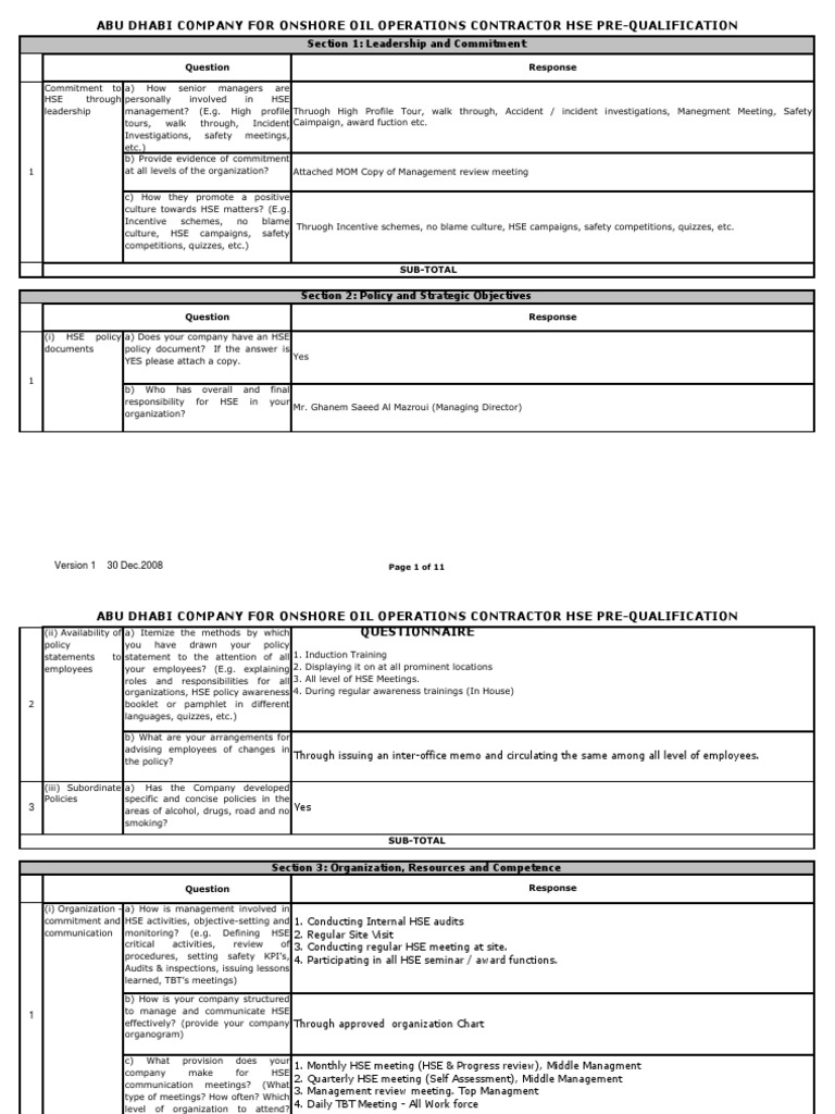 HSE Pre-Qualification Checklist | PDF | Personal Protective Equipment ...