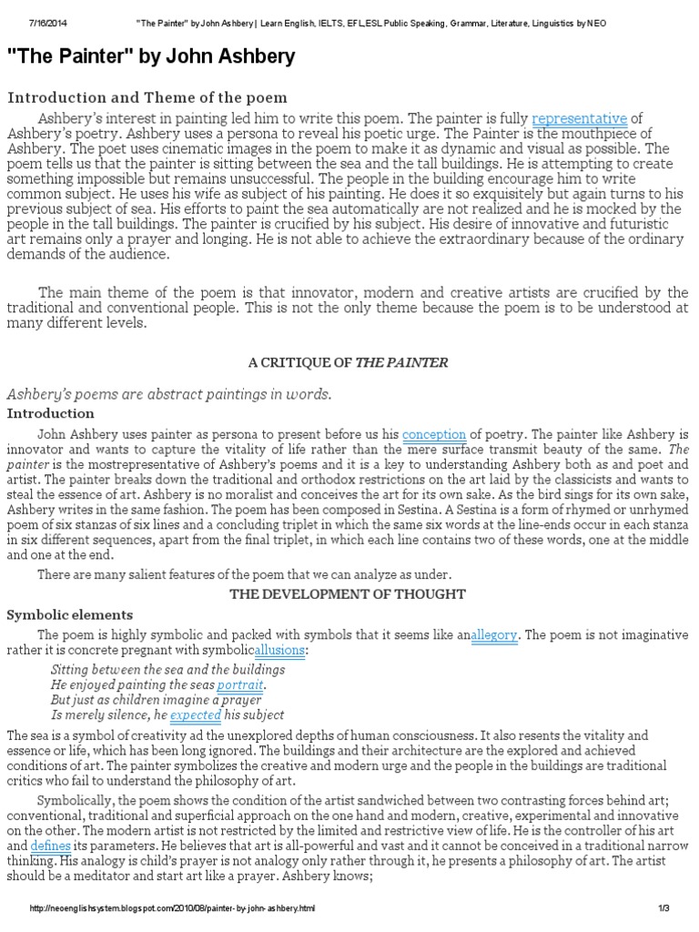 The Painter - by John Ashbery | PDF | Poetry | Representation (Arts)