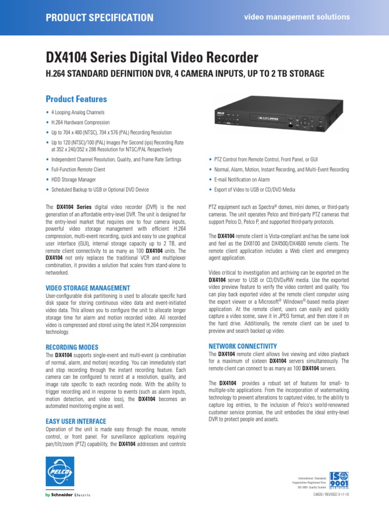 DX4104 Series Digital Video Recorder: Product Specification | PDF ...