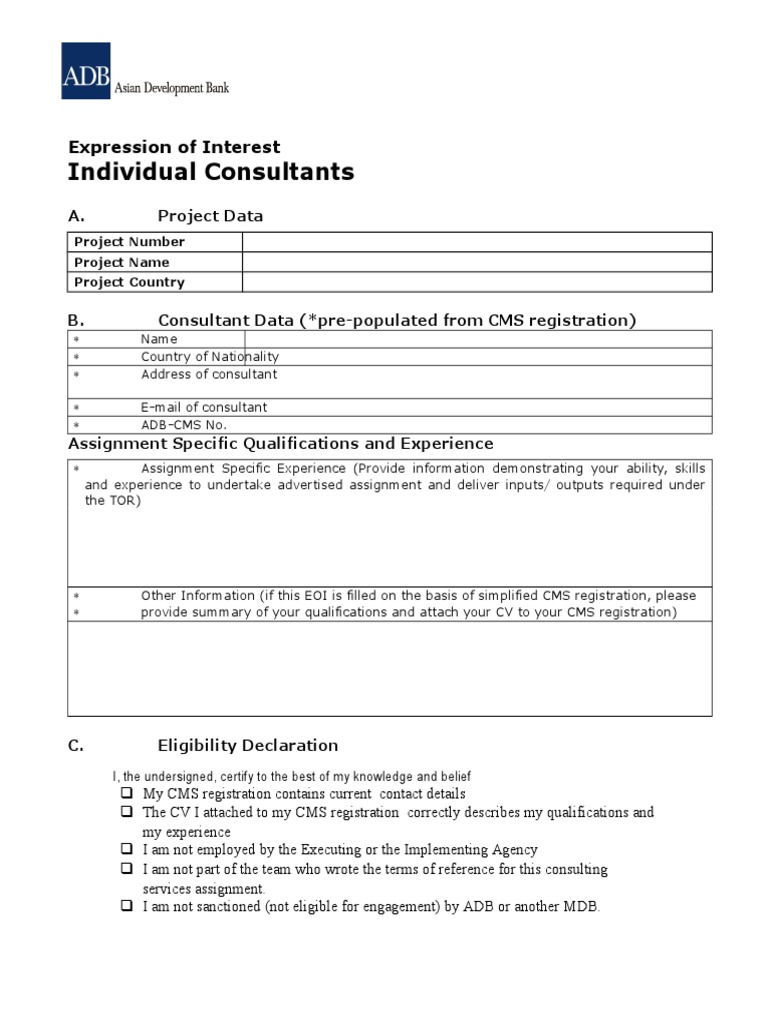 Individual Consultant EOI Template | PDF | Finance & Money Management