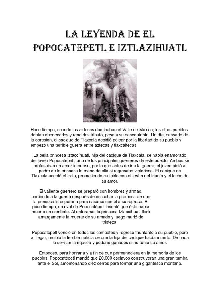 La Leyenda de El Popocatepetl e Iztlazihuatl | PDF