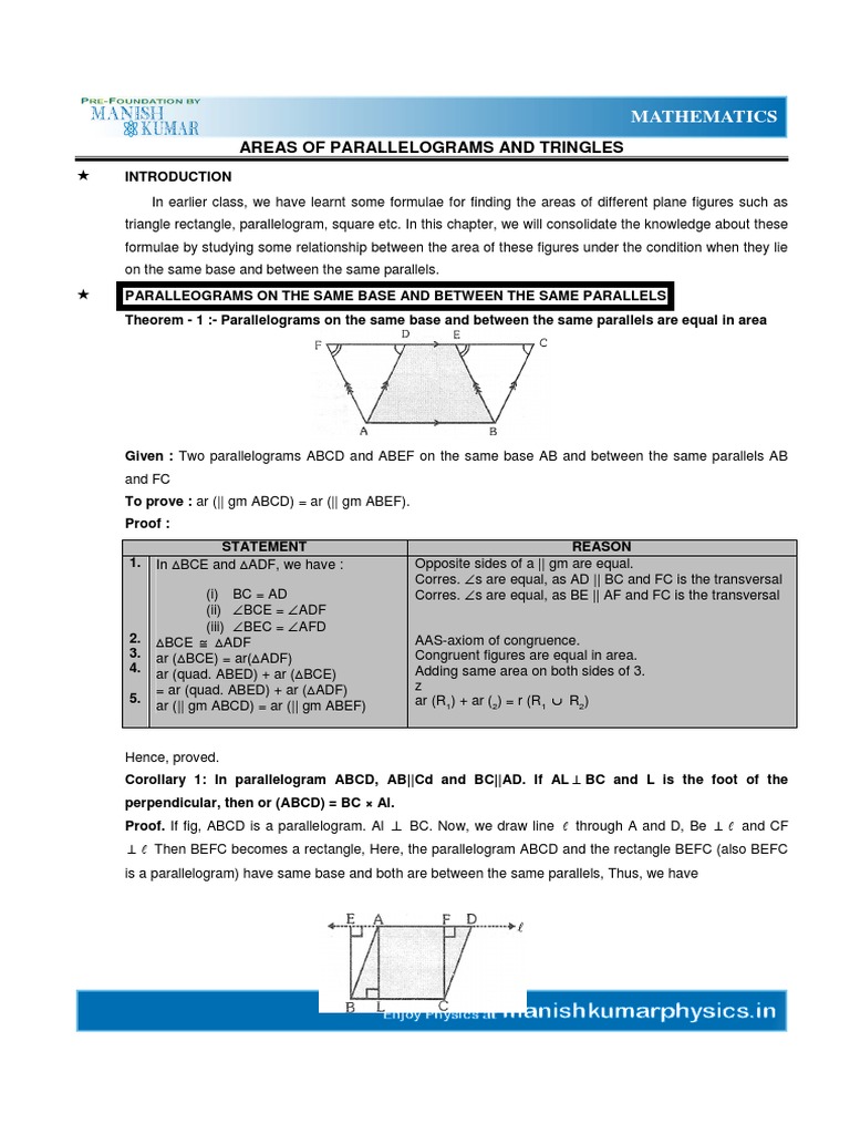 Areas of Parallelograms and Triangles | PDF | Elementary Geometry ...