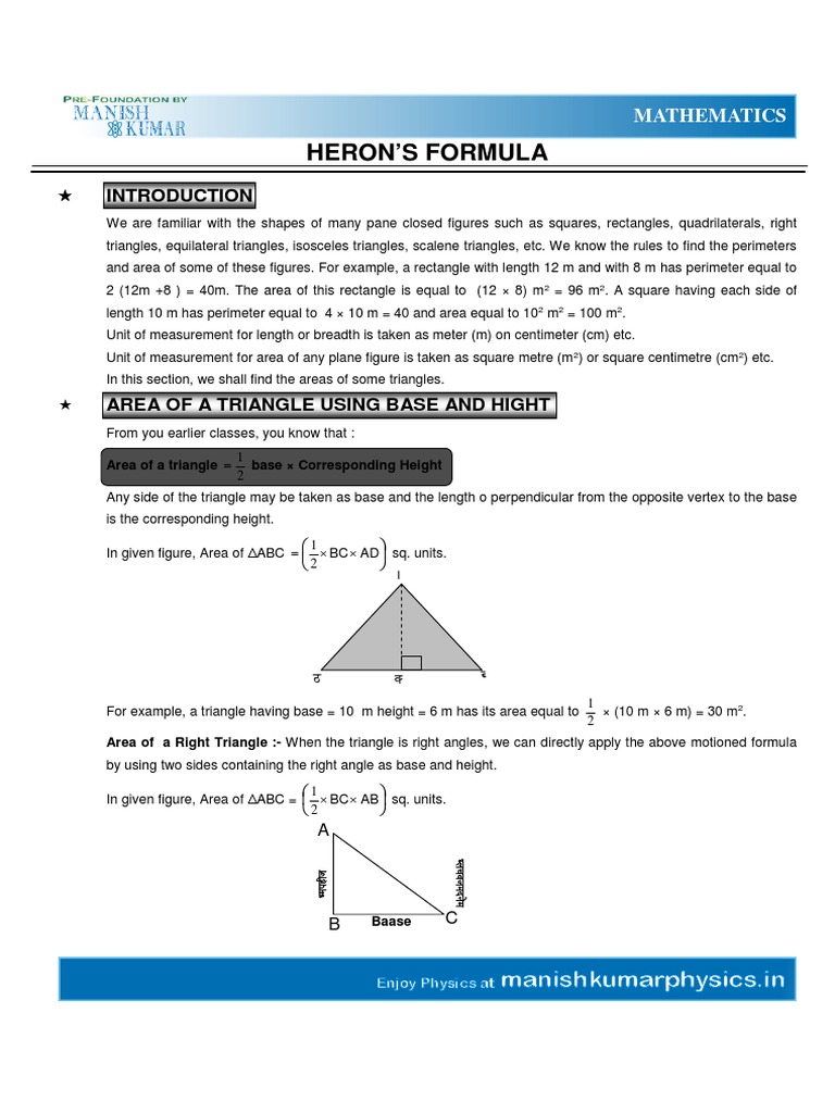 Heron's Formular Surface Areas and Volumes & Triangles | PDF