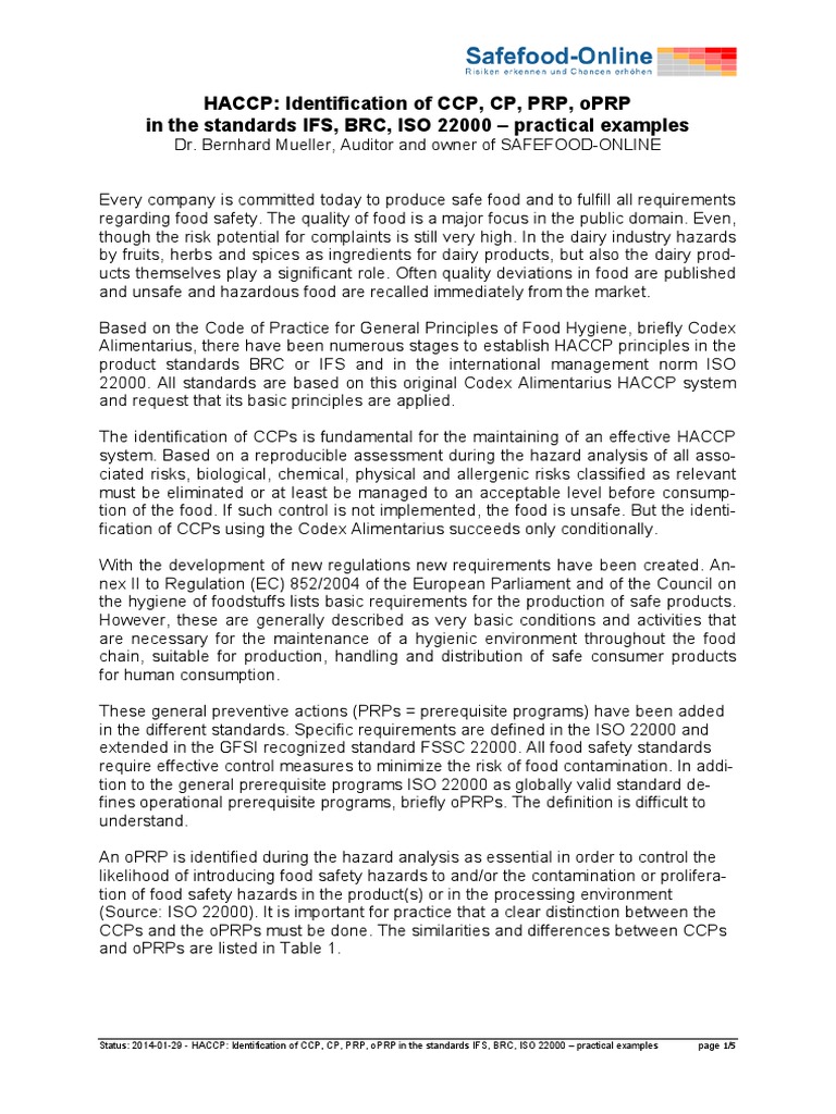 HACCP - Identification of CCPS, CPS, PRPS, OPRPs... | PDF | Hazard ...
