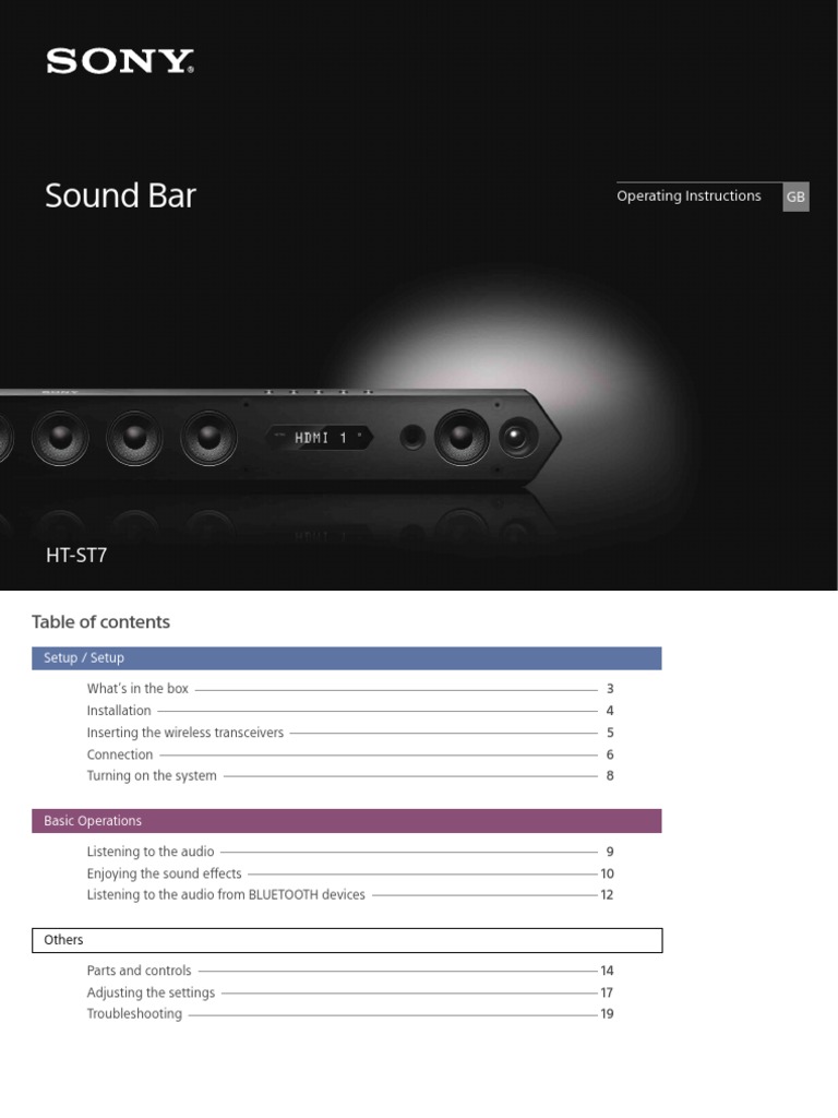 Sony HT-ST7 Soundbar - User Manual | PDF | Hdmi | Bluetooth