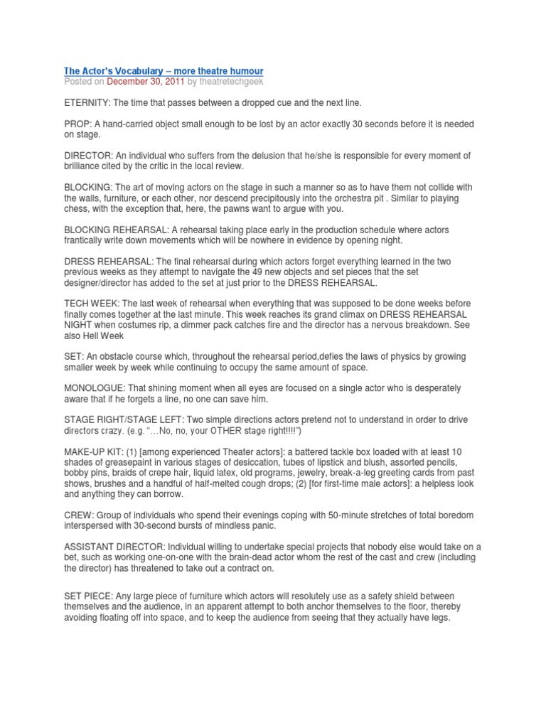 The Actors Vocabulary | PDF | Performing Arts | Performing Arts