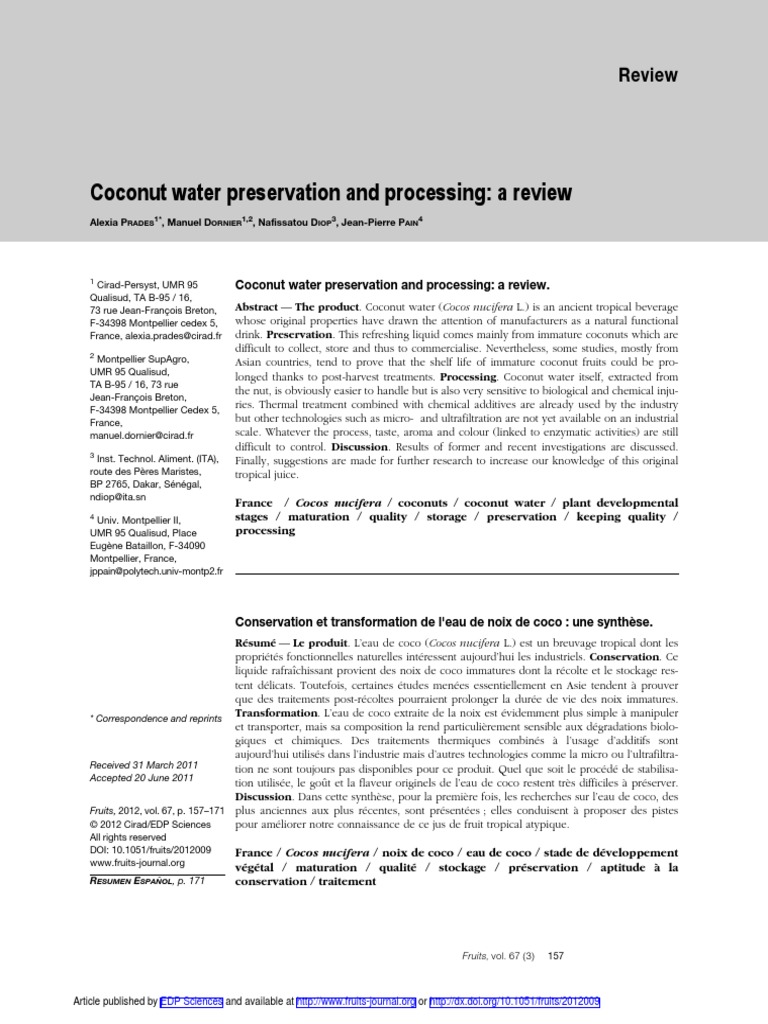 Coconut Water Preservation | PDF | Coconut | Membrane