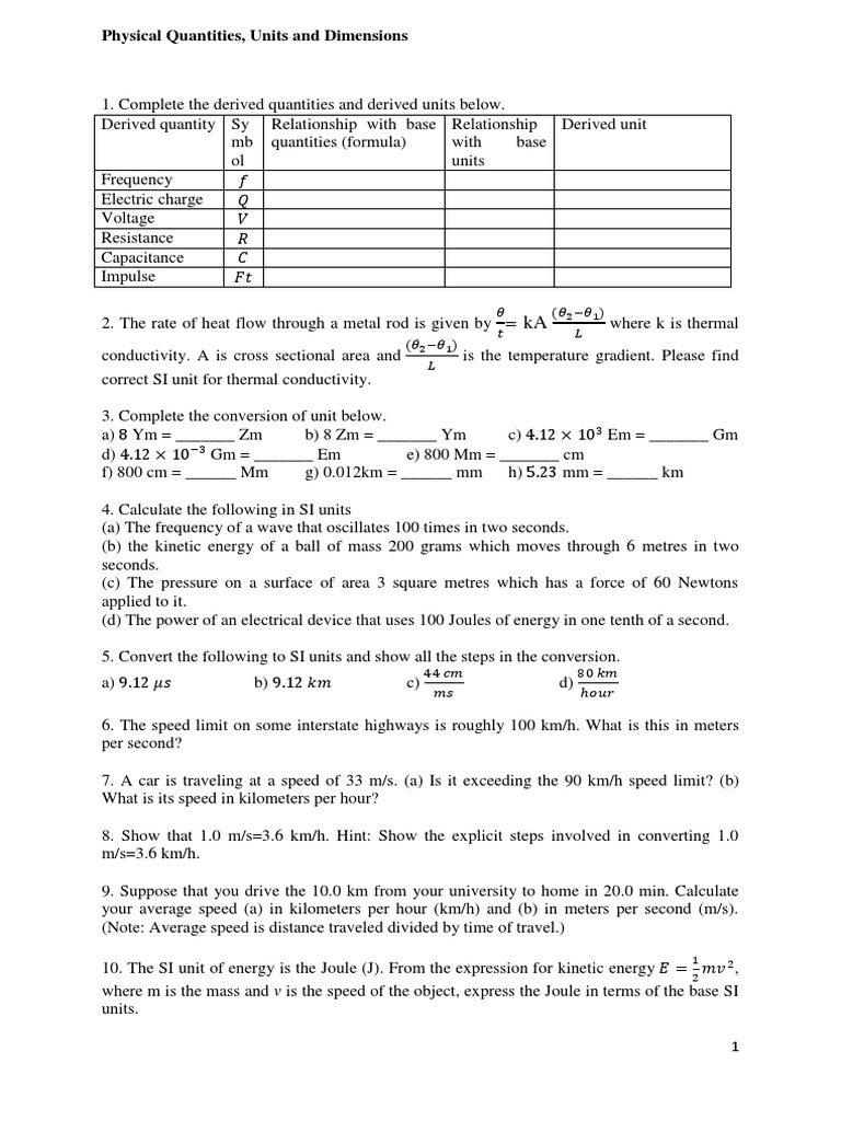 Physical Quantities, Units and Dimensions | PDF | Speed | Kilometre