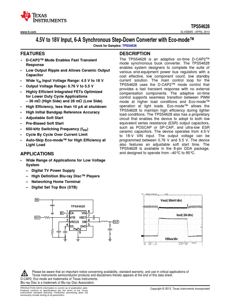 Tps 54628 | Download Free PDF | Capacitor | Field Effect Transistor