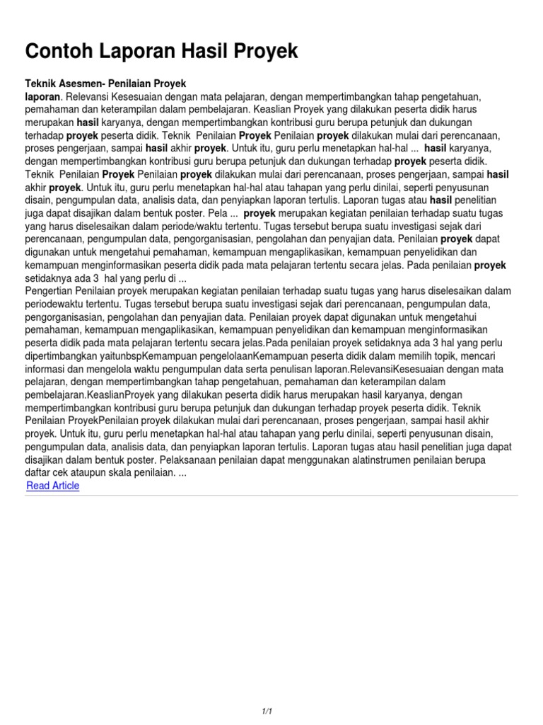 Contoh Laporan Hasil Proyek | PDF | Karier & Perkembangan