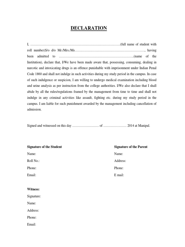 Anti Drugs Declaration | PDF