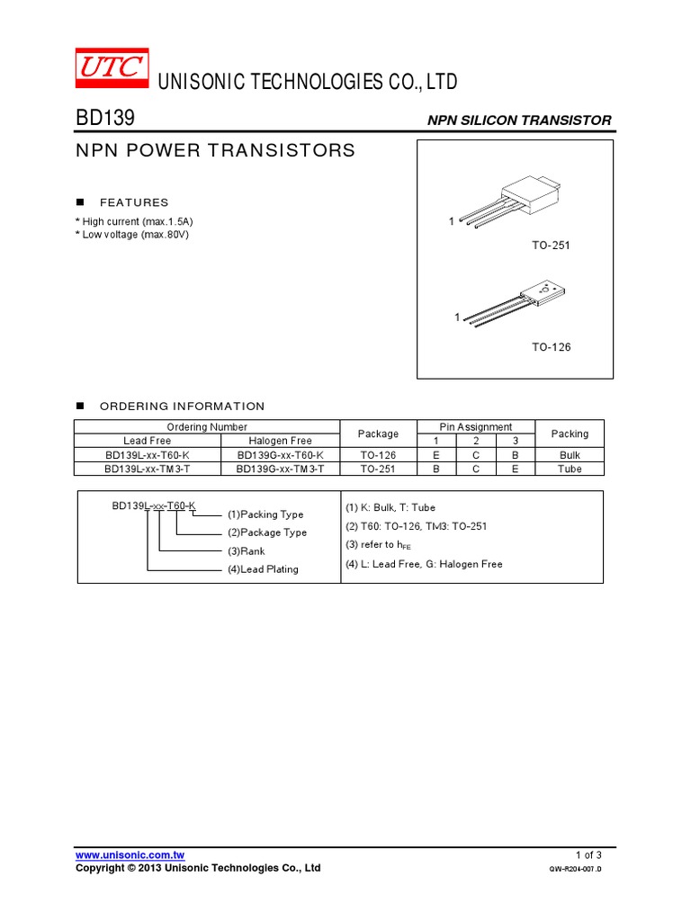 BD139 | PDF | Bipolar Junction Transistor | Computer Engineering