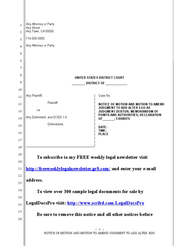 Amend Judgment: Add Alter Ego | PDF | Piercing The Corporate Veil ...