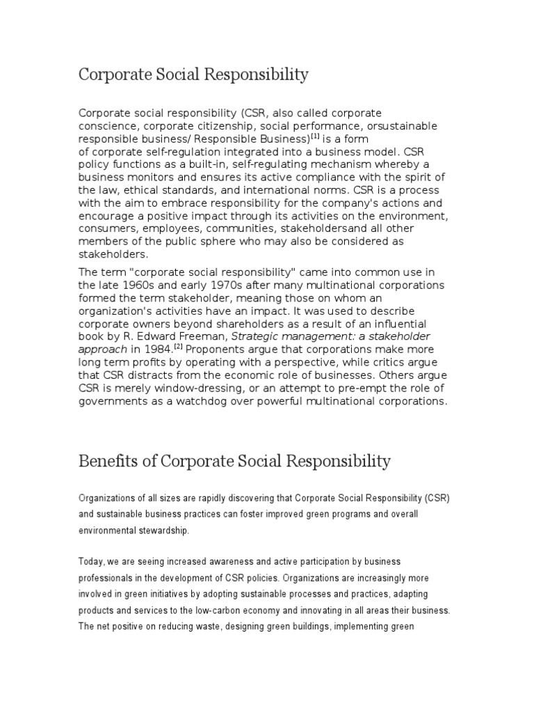 Corporate Social Responsibility | Download Free PDF | Corporate Social ...