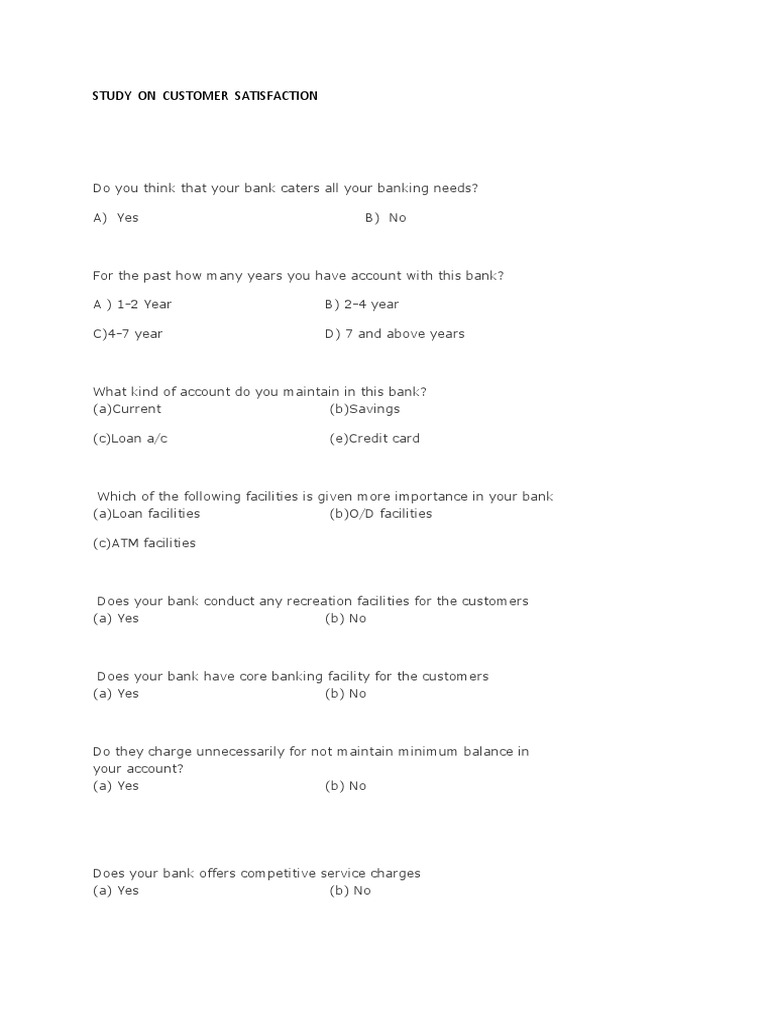 Study On Customer Satisfaction | PDF | Automated Teller Machine | Banks