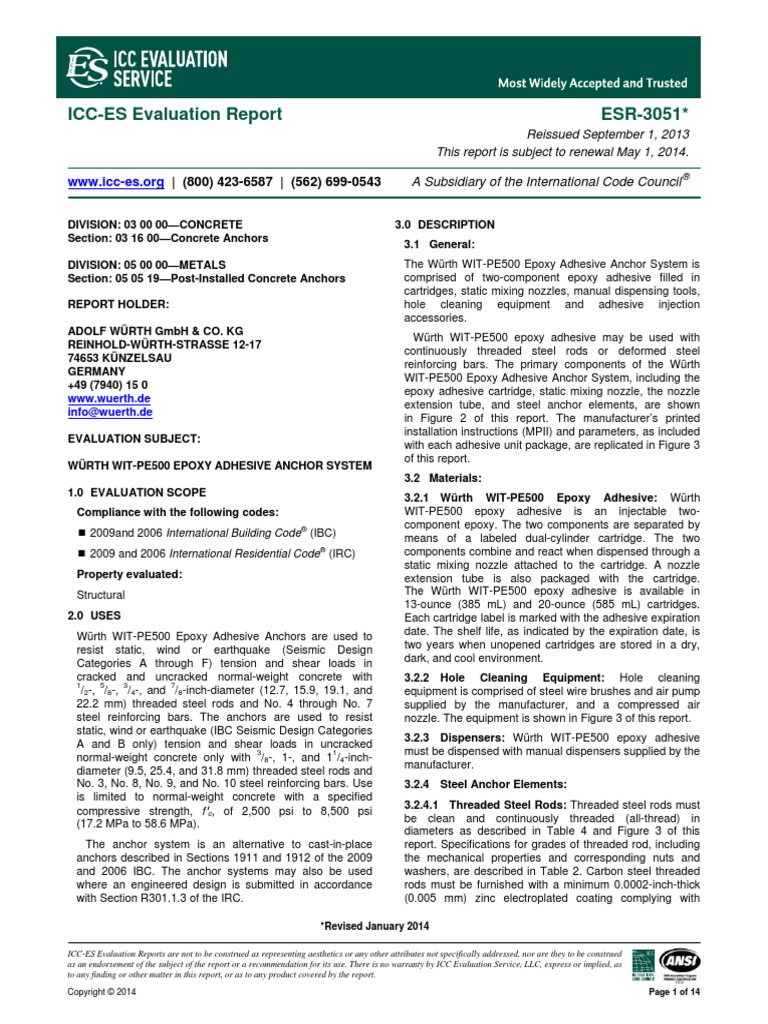 ICC-ES Evaluation Report ESR-3051 | Download Free PDF | Economic ...