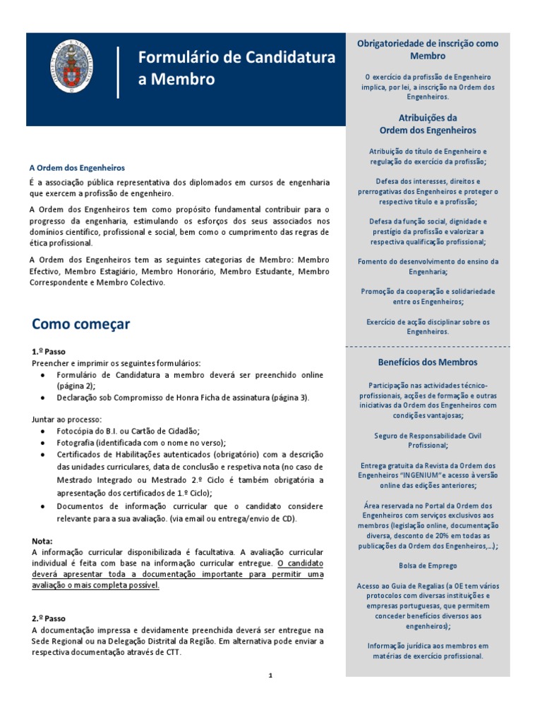 Formulario Candidatura A Membro PDF | PDF | Tecnologia e Engenharia