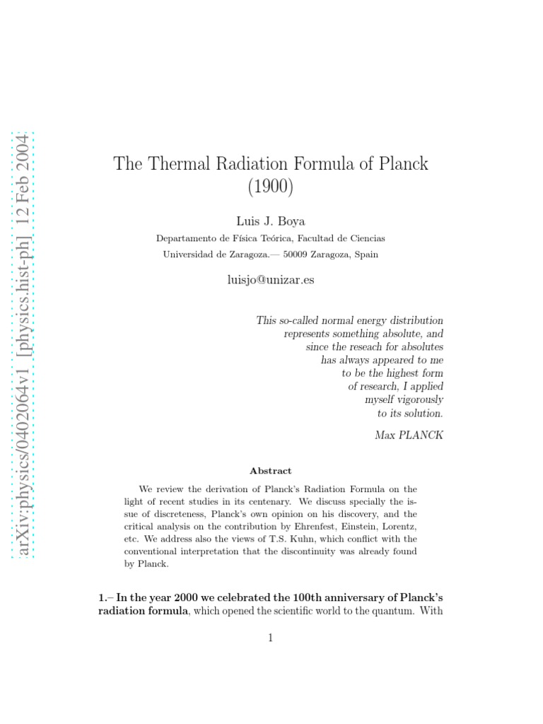 Thermal Radiation Formula of Planck | PDF | Electromagnetic Radiation ...