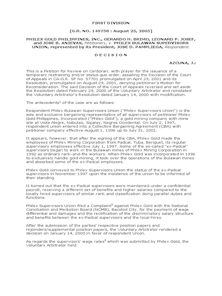 Gr149758 Philex Gold Vs Philex Bulawan | PDF | Trustee | Equal Pay For ...